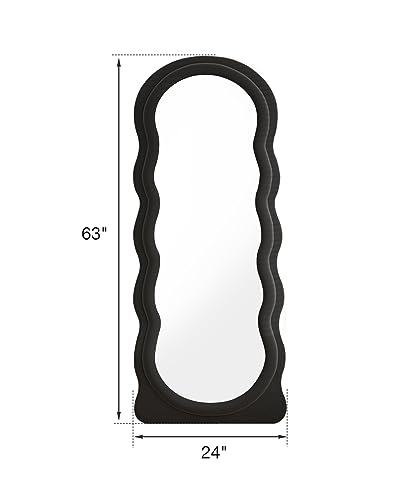 DYNWELL Full Length Mirror - Floor & Wall Mounted, Baby & Standing, Wavy Black Mirror for Bedroom, Living Room & Cloakroom