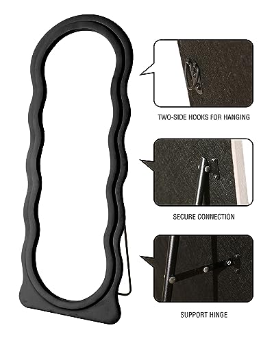 DYNWELL Full Length Mirror - Floor & Wall Mounted, Baby & Standing, Wavy Black Mirror for Bedroom, Living Room & Cloakroom