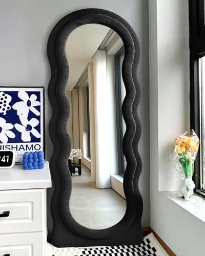DYNWELL Full Length Mirror - Floor & Wall Mounted, Baby & Standing, Wavy Black Mirror for Bedroom, Living Room & Cloakroom