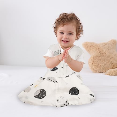 Alarmore Sleep Sack 12-18 Months, 0.5 Tog Muslin Wearable Blanket, Summer Sleeveless Baby Sleeping Bag with 2-Way Zipper