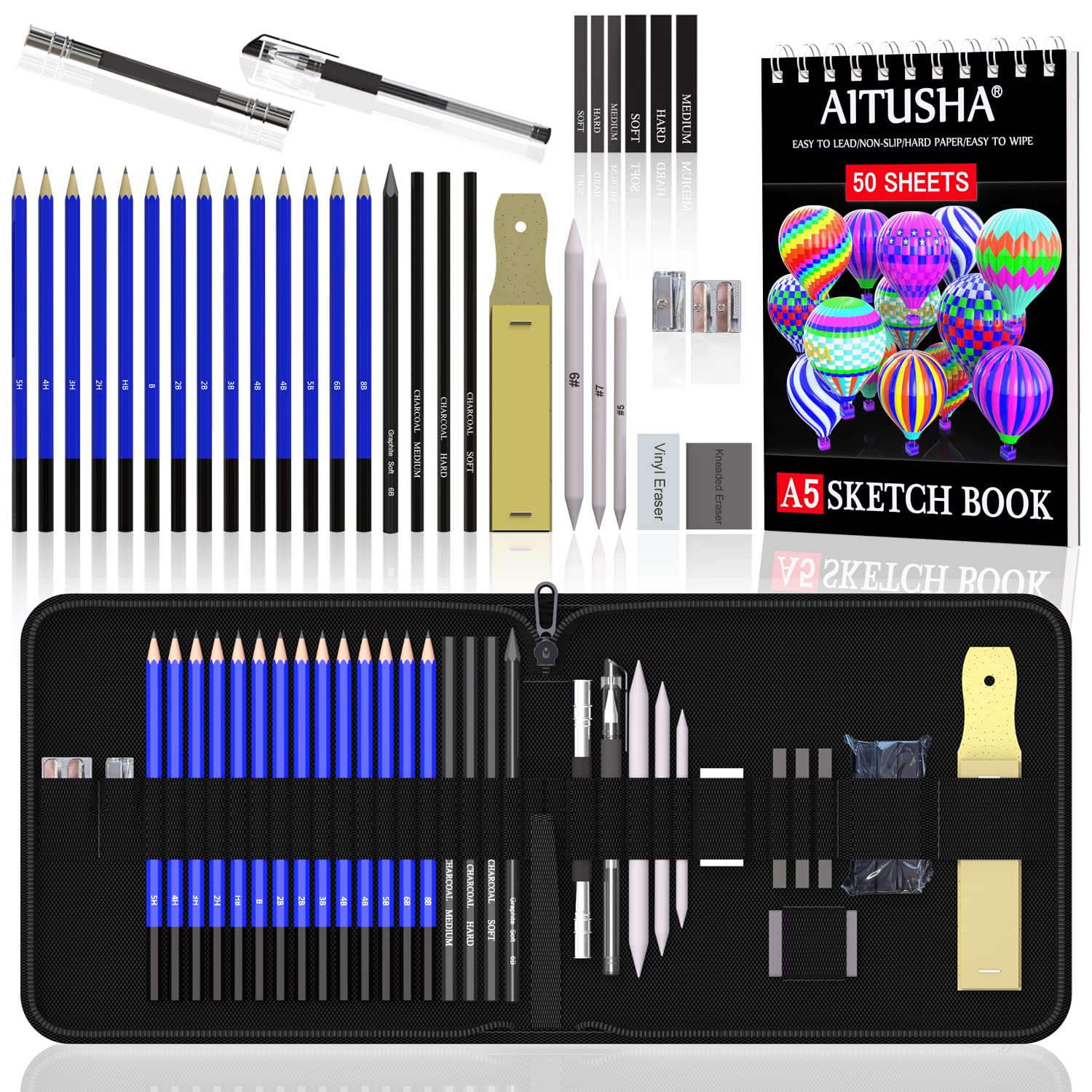 AITUSHA 36-Piece Professional Sketch Pencil Set with 50-Page Drawing Pad: Perfect Art Supplies for Artists, Beginners, Adults, and Teens
