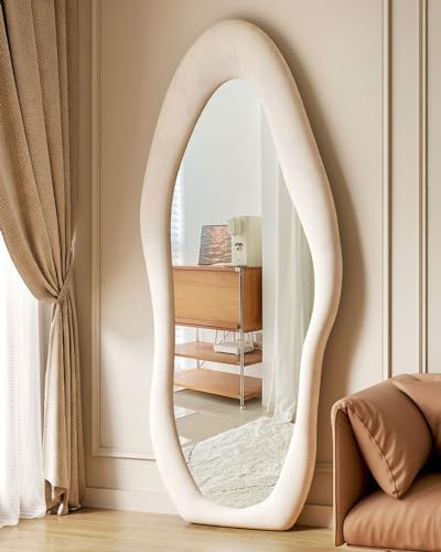 DYNWELL Full Length Mirror, Floor Mirror with Stand, Baby Floor Mirror, Wall Mirror Full Length, Standing Mirror Full Length, Wall-Mounted Mirror for Bedroom Living Room, Irregular Mirror, White