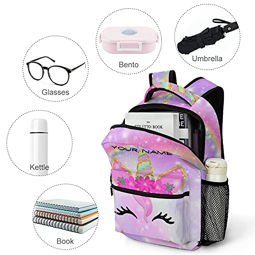 Custom Kid's Backpack, Pink Unicorn Rainbow Personalized Backpack Add Your Name, Customization Backpack for Boys Girls Student
