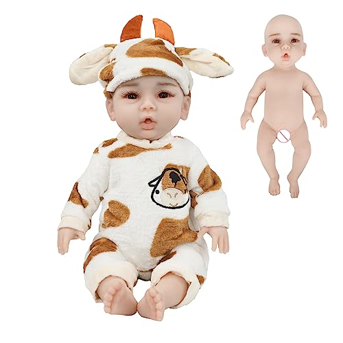 CUAIBB 18.5 Inch Realistic Silicone Doll, Newborn Reborn Baby Doll Full Silicone Body with Clothes, Look Real Like Reborn Baby Dolls Lifelike - Girl Open-Eyes Full Silicone