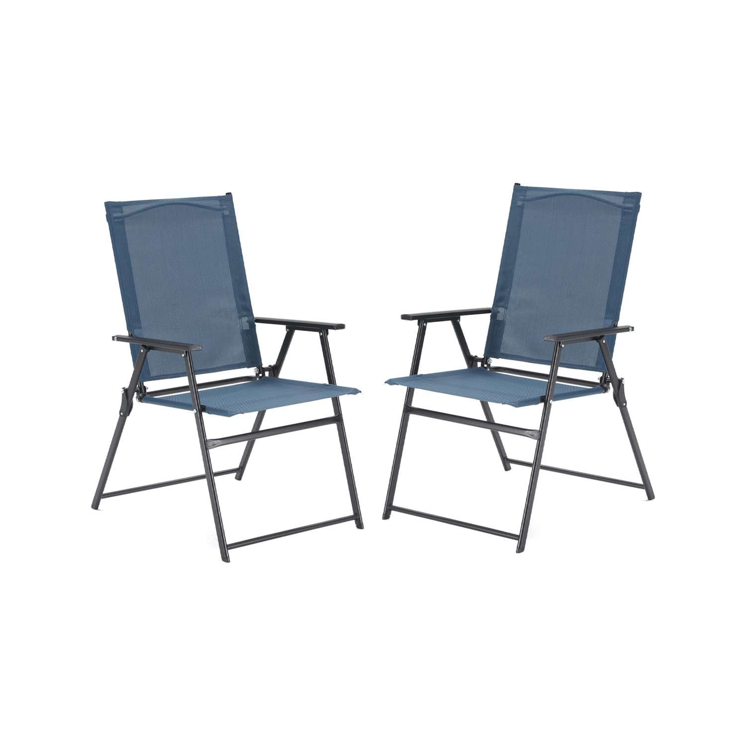 VICLLAX Patio Folding Chairs Set of 2, Outdoor Portable Sling Lawn Chairs for Camping Garden Pool Beach Yard, Dark Blue