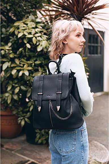 LaBante Leather Designer Backpack Rucksack Shoulder Travel Bag for Women with Adjustable Strap Peta Approved Vegan Sustainable- Black, Agnes