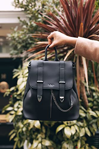 LaBante Leather Designer Backpack Rucksack Shoulder Travel Bag for Women with Adjustable Strap Peta Approved Vegan Sustainable- Black, Agnes