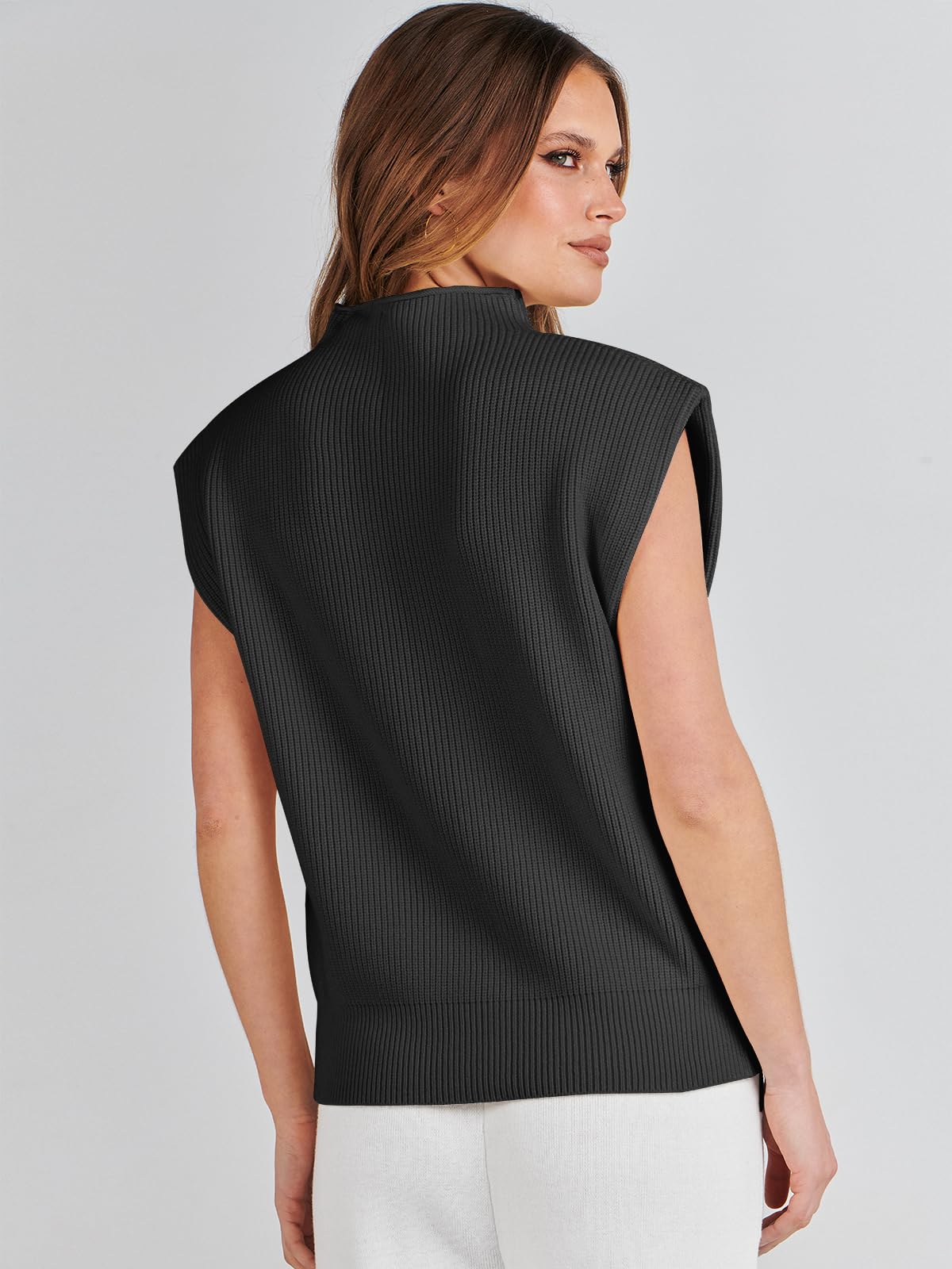ANRABESS Women's Mock Neck Sleeveless Sweater Vest Casual Cap Sleeve Knit Pullover Tank Tops 2025 Spring Summer Clothes Black-M
