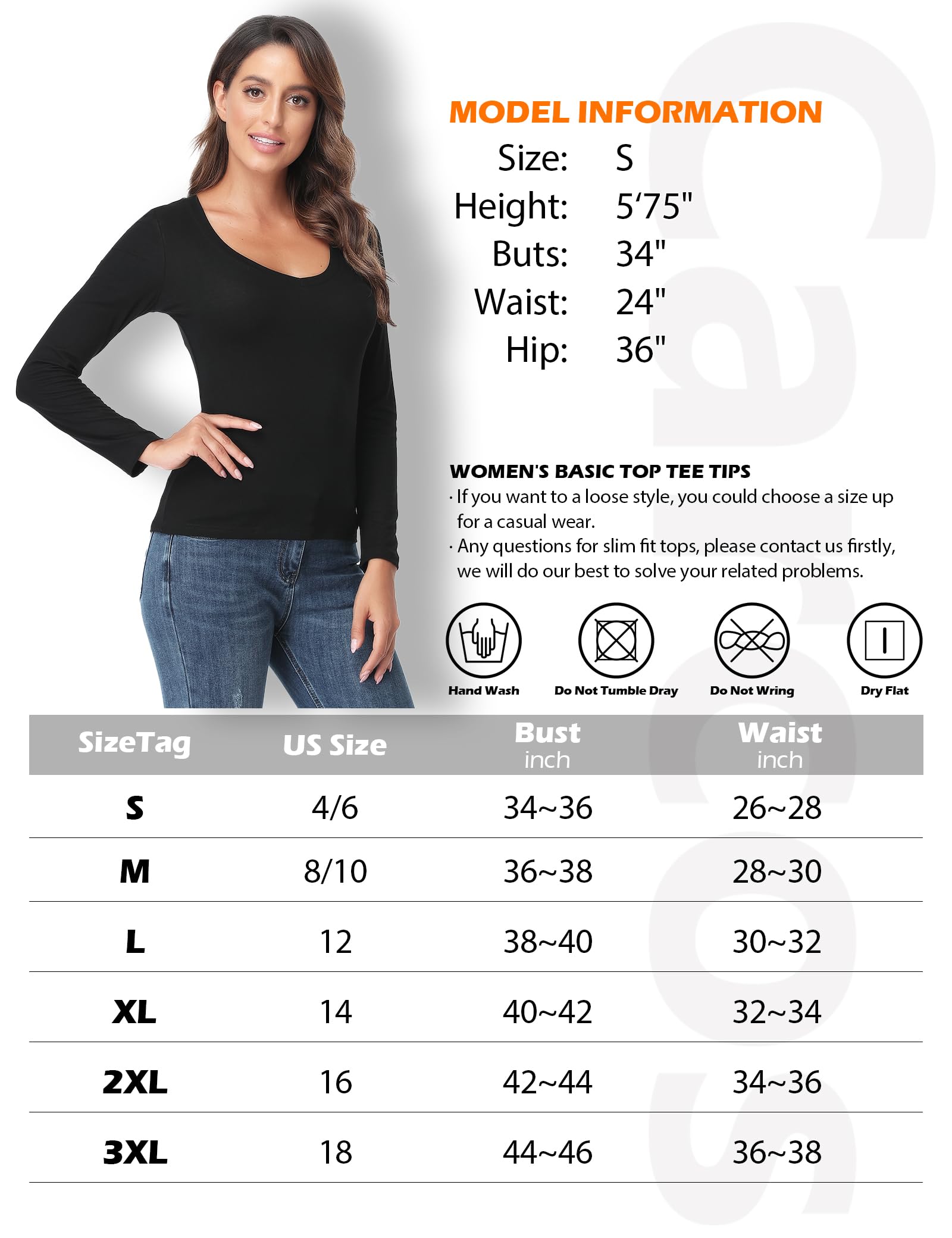 CARCOS Women's Casual Tops Sexy V Neck Long Sleeve Pullover Underwear Tee Slim Fit Basic Shirts Black XL