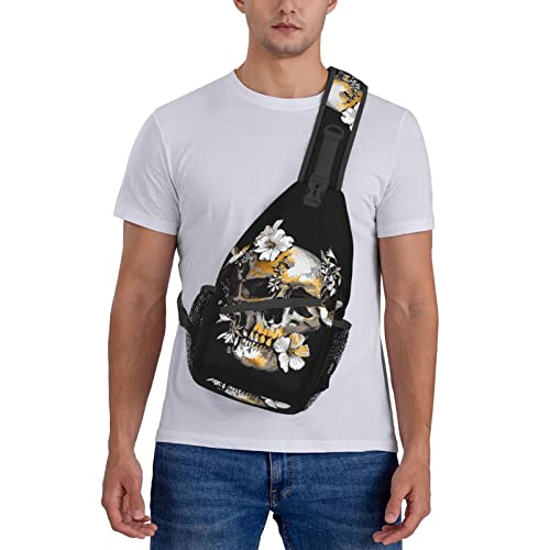 Yrebyou Skull Sling Bag for Women Crossbody Backpack Travel Shoulder Hiking Bags Waterproof Daypack For Beach Outdoor Camping