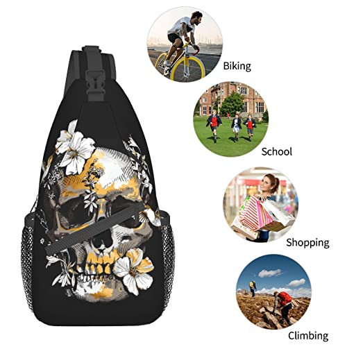 Yrebyou Skull Sling Bag for Women Crossbody Backpack Travel Shoulder Hiking Bags Waterproof Daypack For Beach Outdoor Camping