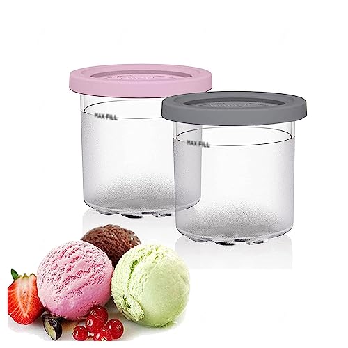 EVANEM 2/4/6PCS Creami Deluxe Pints, for Ninja Creami Deluxe Pints,16 OZ Ice Cream Pint Containers Airtight,Reusable for NC301 NC300 NC299AM Series Ice Cream Maker,Pink+Gray-2PCS