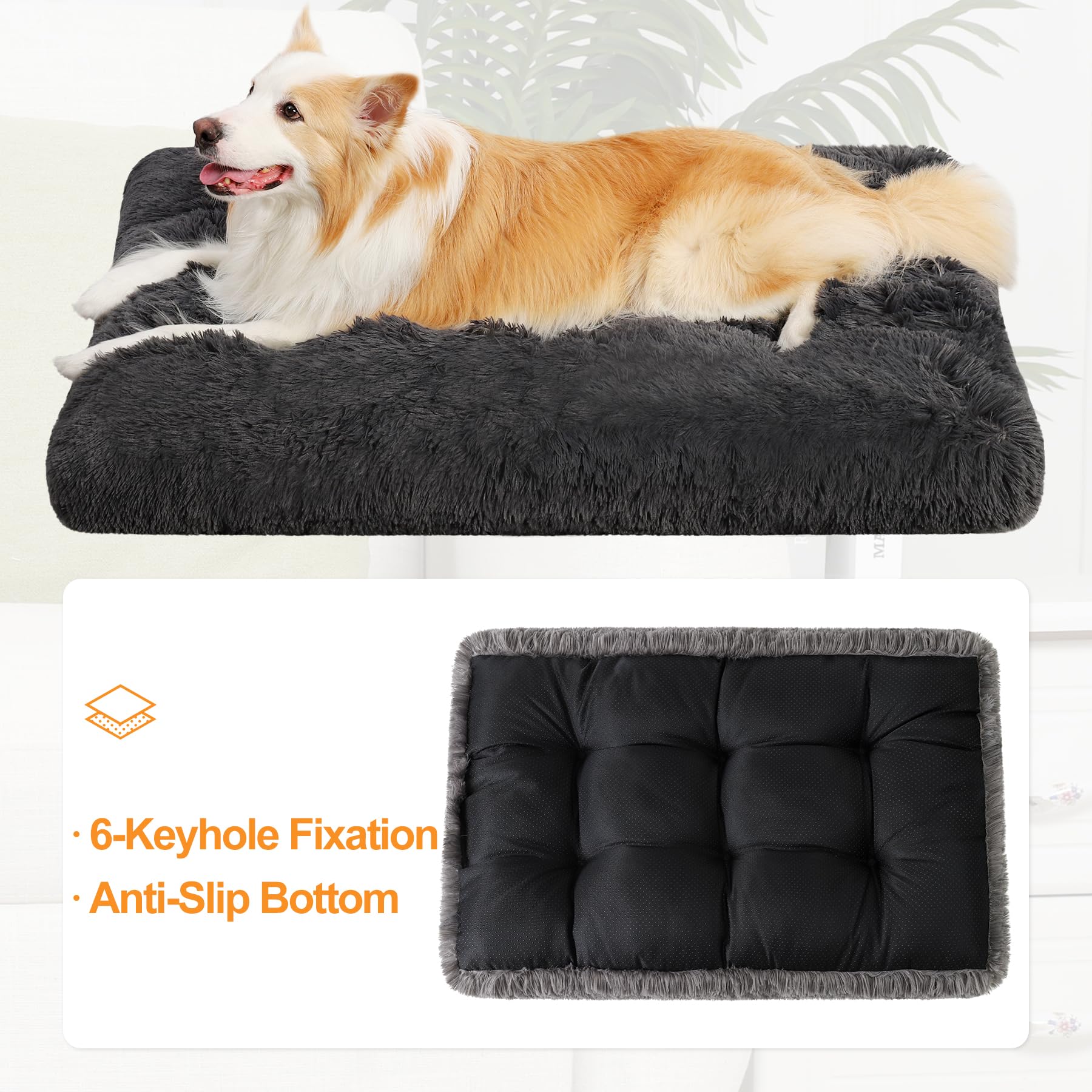 KSIIA Dog Crate Bed Washable Dog Beds for Large Dogs Deluxe Plush Fluffy Comfy Thick Kennel Pad Anti-Slip & Anti-Scratch Pet Sleeping Mat, 35 x 23 Inch, Dark Gray