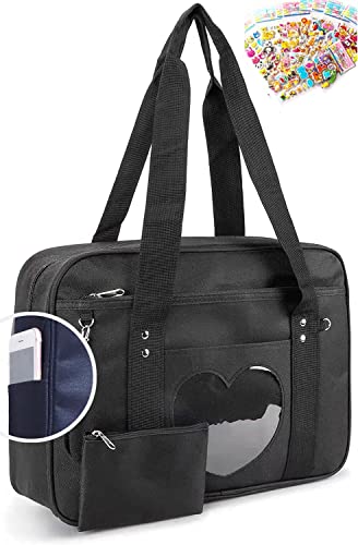 Heart Japanese school Bag & kawaii wallet Anime Sticker ITA Bag Shoulder Backpacks for college essentials laptop backpack things for teen girls trendy stuff black backpack cute kawaii school supplies