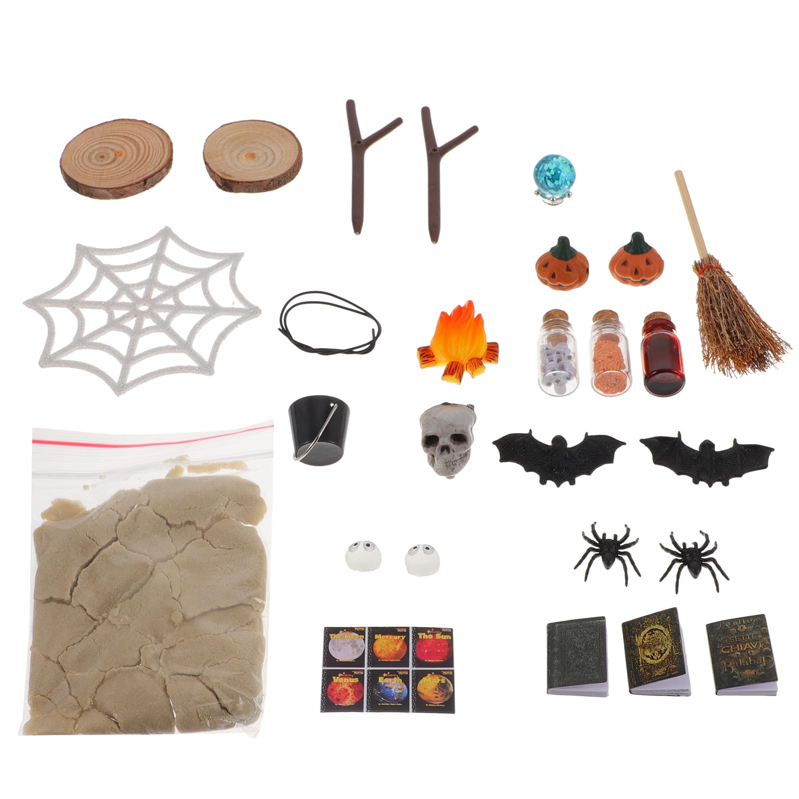 LUOZZY Halloween Theme Dollhouse Accessories Miniature Witch Bat Spider Skull Pumpkin for Micro Landscaping Ornament
