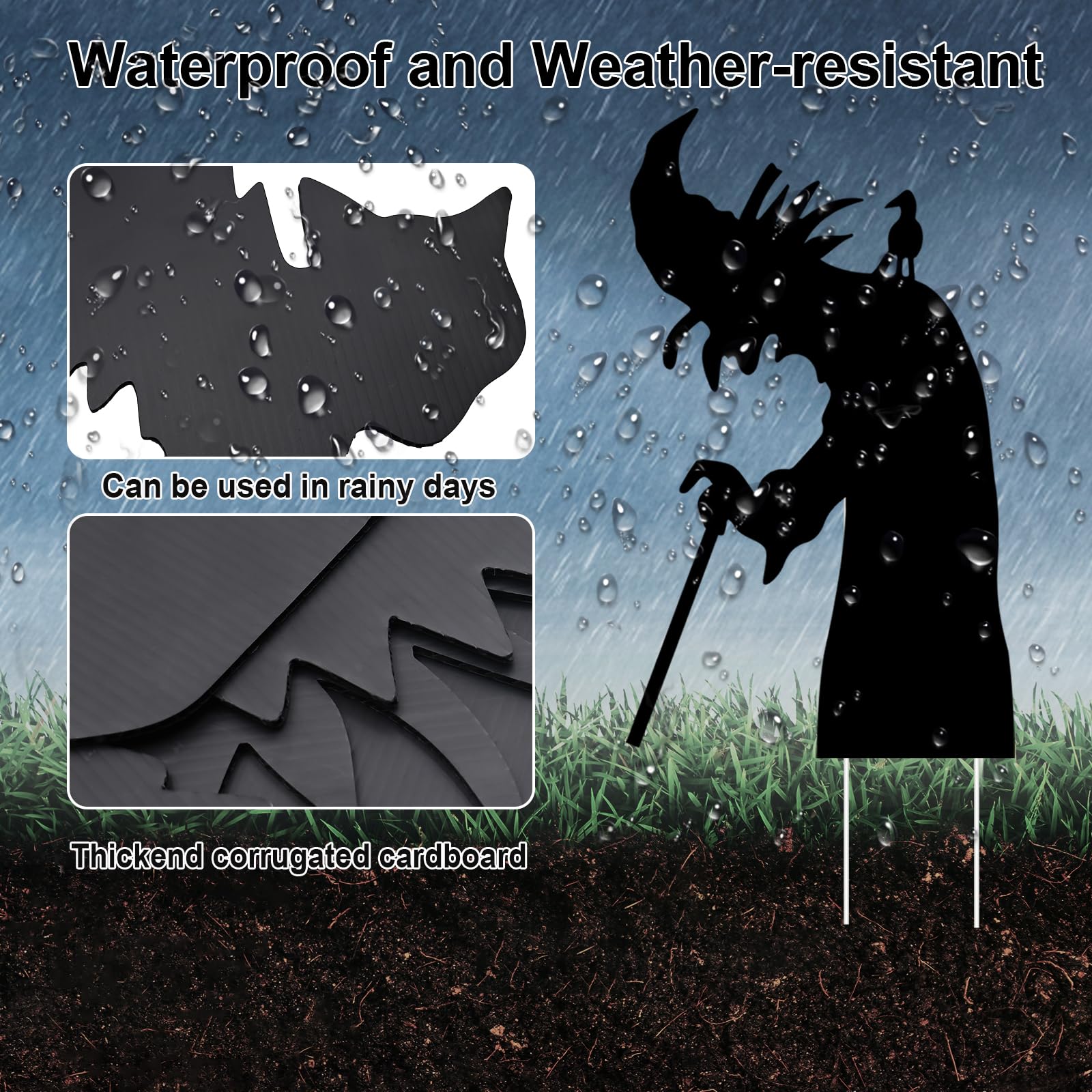 Wironlst Halloween Decorations Outdoor Black Cat Witch Cauldron Yard Signs with Stakes, Scary Witch Silhouette Halloween Decorations for Outdoor Yard Lawn Garden Halloween Decor