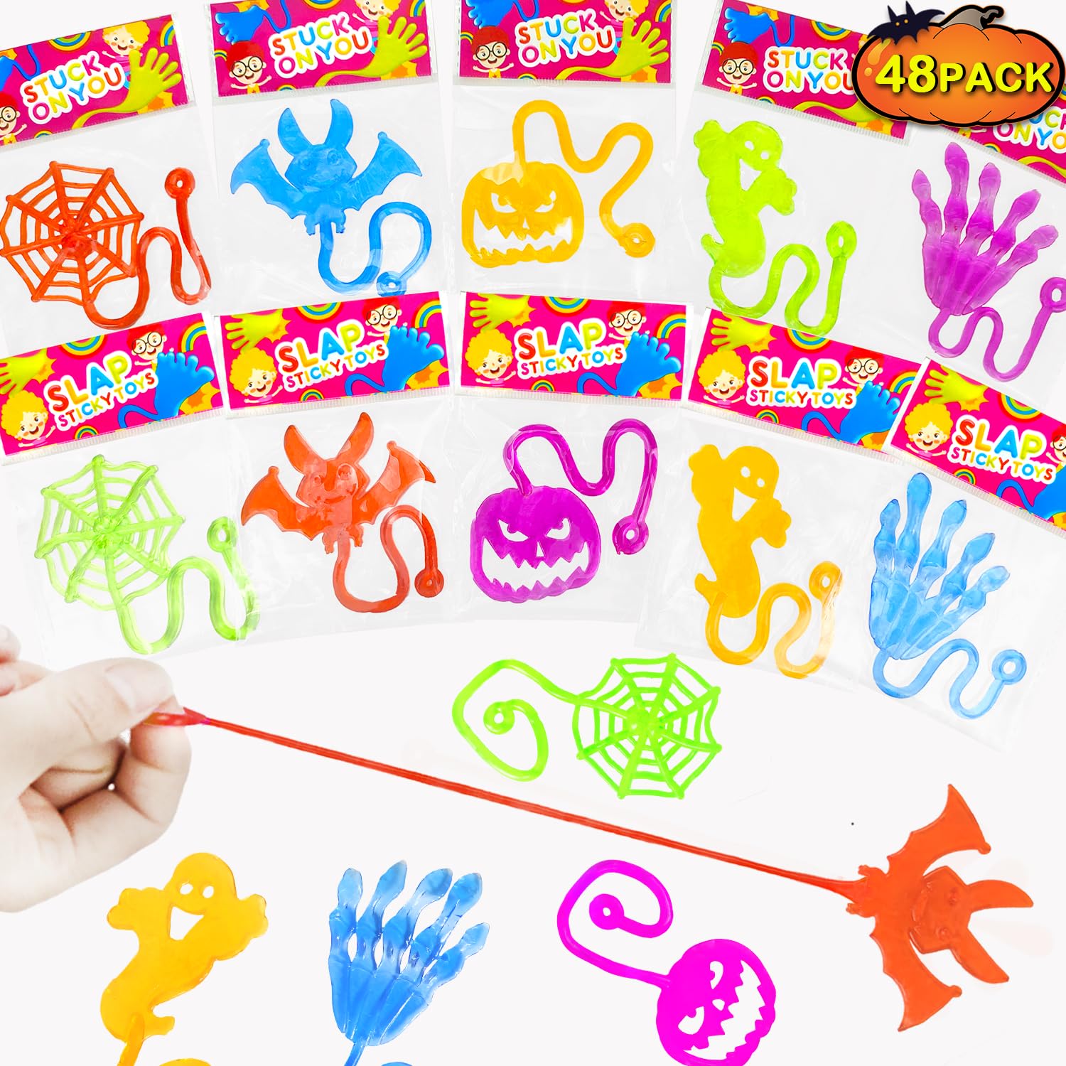 Kannove Halloween Treats Non Candy Goodie Bag Stuffer Fillers for Kids 48 PCS,Bulk Halloween Sticky Hands Toys for Toddlers,Birthday Pinata Party Favors Supplies,Classroom Gifts Prizes for Boys Girls