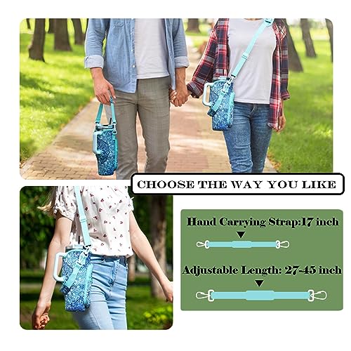 Water Bottle Holder with 2 Straps and 2 Pockets for Stanley Tumbler 40oz, Water Bottle Carrier Bag Sling with Adjustable Shoulder and Hand Strap for Hiking, Walking Camping Travelling