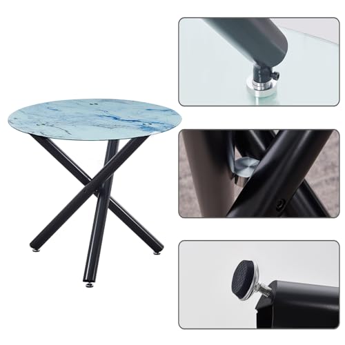 paonne Round Glass Dining Table with Gray Marble Glass Top and Silver Legs, Modern Round Glass Kitchen Table for Apartment/Restaurant/Dining Room 35.43" D x 35.43" W x 29.5" H