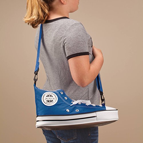 Personalized Sneaker Shaped Backpack with Custom Name, Blue Zip Closure, Adjustable and Detachable Strap, 15” Long x 5” Wide x 8” High