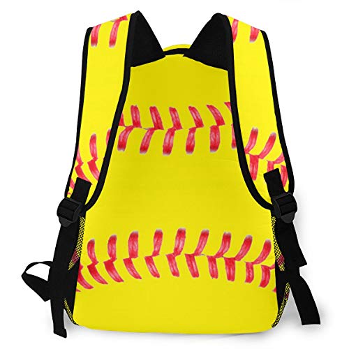 Yellow Softball Red Stripes Casual Bookbag Backpack For Teen Girls Boys Gift