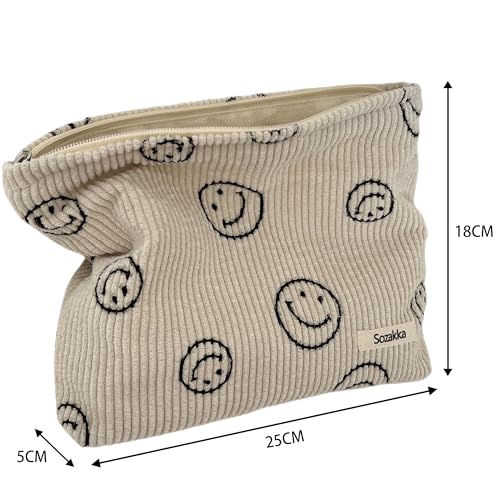 Cosmetic Bags for Women - Corduroy Cosmetic Bag Aesthetic Women Handbags Purses Smile Dots Makeup Organizer Storage Makeup Bag Girls Case Bags (Yellow)