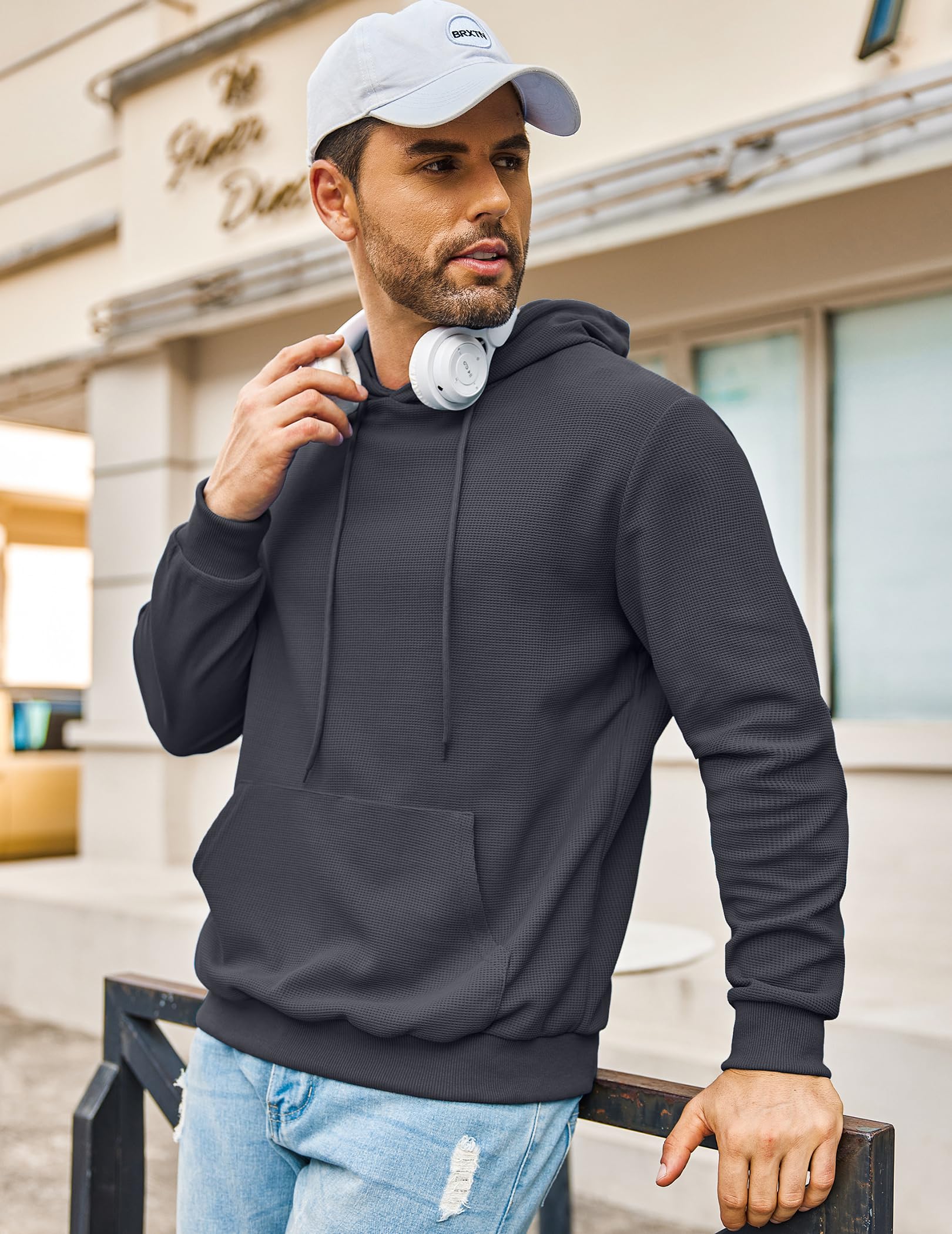 COOFANDY Mens Workout Sweatshirt Athletic Hoodies Lightweight Gym Pullover Tops Dark Grey