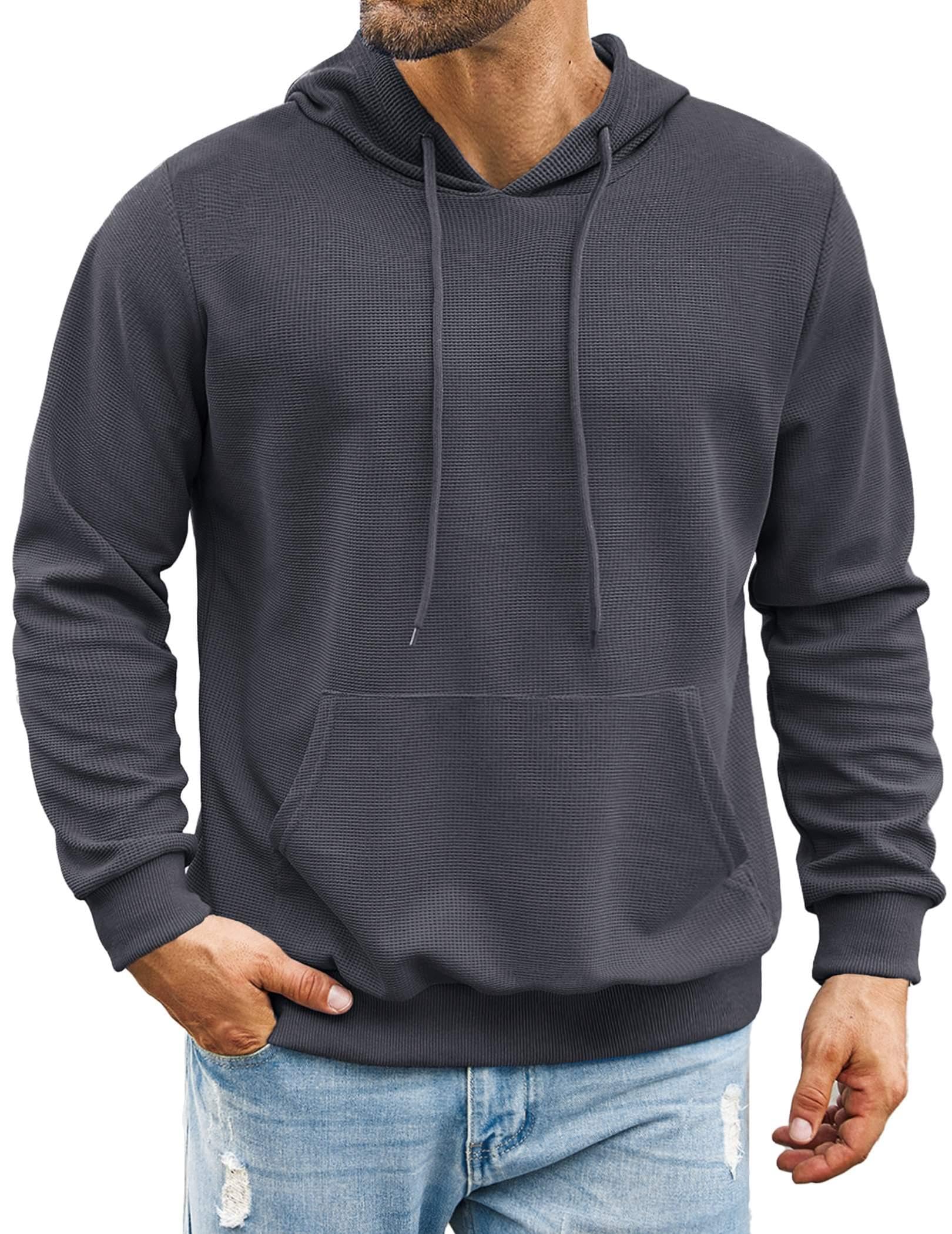 COOFANDY Mens Workout Sweatshirt Athletic Hoodies Lightweight Gym Pullover Tops Dark Grey
