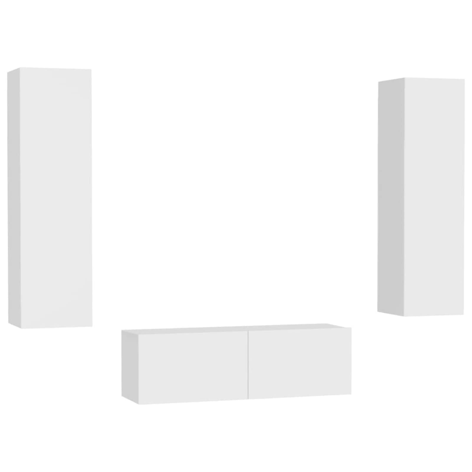 BULANED Fireplace Tv Unit,Tv Cabinet,Wall Mounted Tv Cabinet,Luxury Tv Stand,3 Piece TV Cabinet Set White Engineered Wood