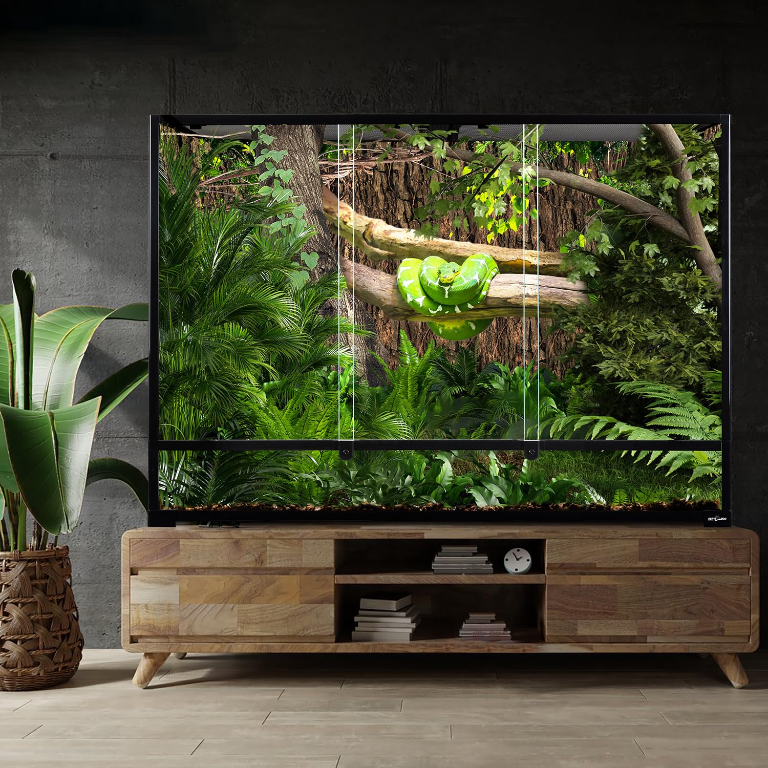 REPTI ZOO 135 Gallon Reptile Glass Terrarium, 48" x 18" x 36" Vertical Tempered Glass Rainforest Reptile Terrarium, 2 in 1 Use Knock-Down Paludarium Tank