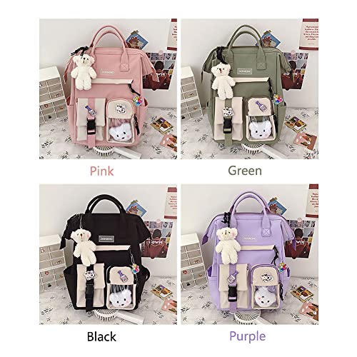 Kawaii Big Capacity Backpack with Kawaii Pin and Accessories, Cute Aesthetic Backpack Teen Girls Backpacks for School (Pink)