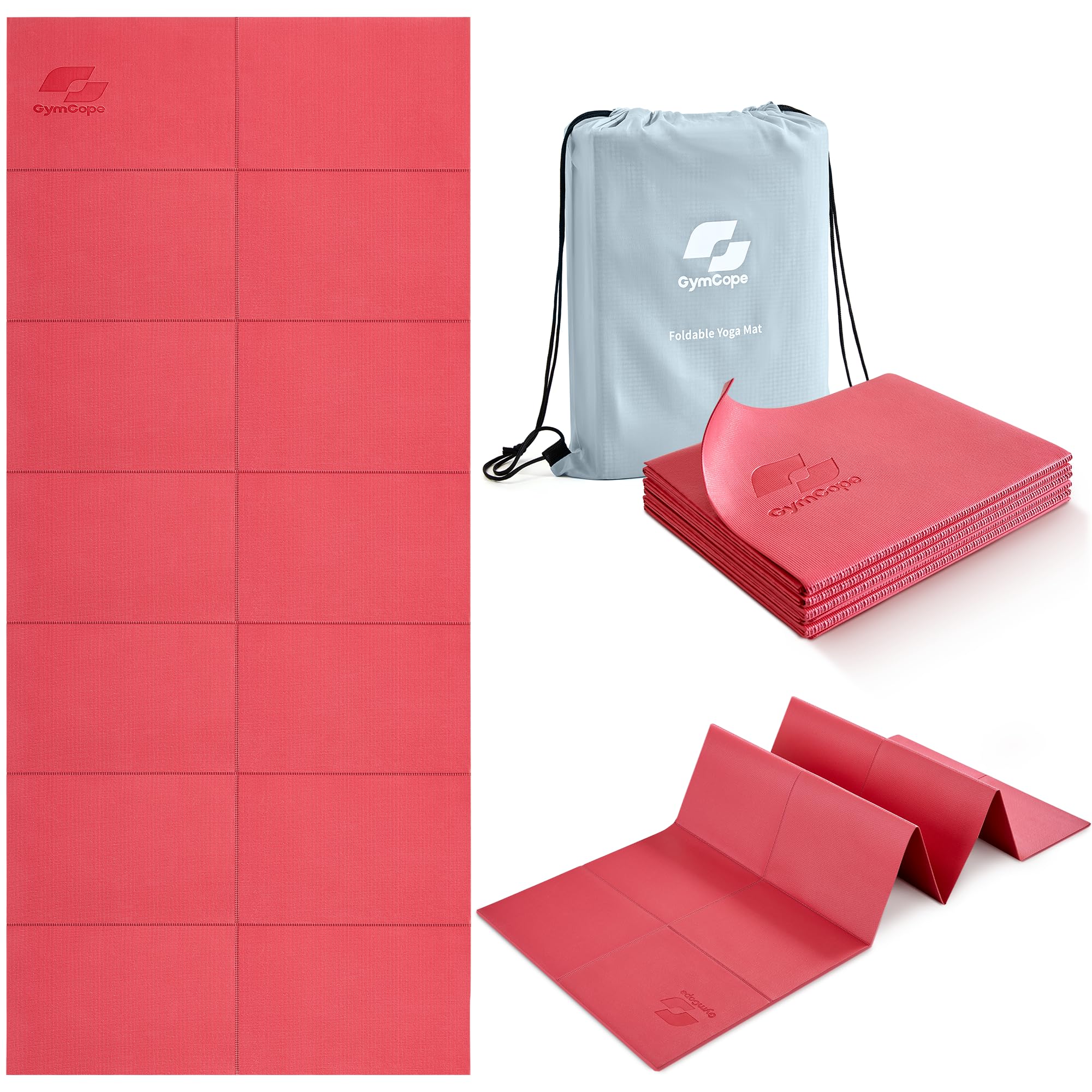 GymCope Foldable Yoga Mat for Travel, 68"x24" Folding Travel Gym Mat for Women Yoga Studio, Packable and Portable Pilates Mat with Storage Bag Easy to Carry, Lightweight Travel Workout Mat, 2mm/4mm