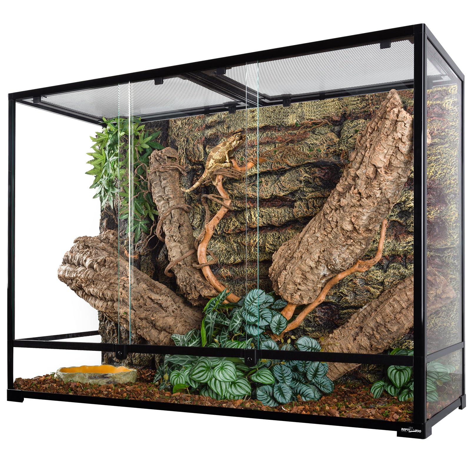 REPTI ZOO 135 Gallon Reptile Glass Terrarium, 48" x 18" x 36" Vertical Tempered Glass Rainforest Reptile Terrarium, 2 in 1 Use Knock-Down Paludarium Tank