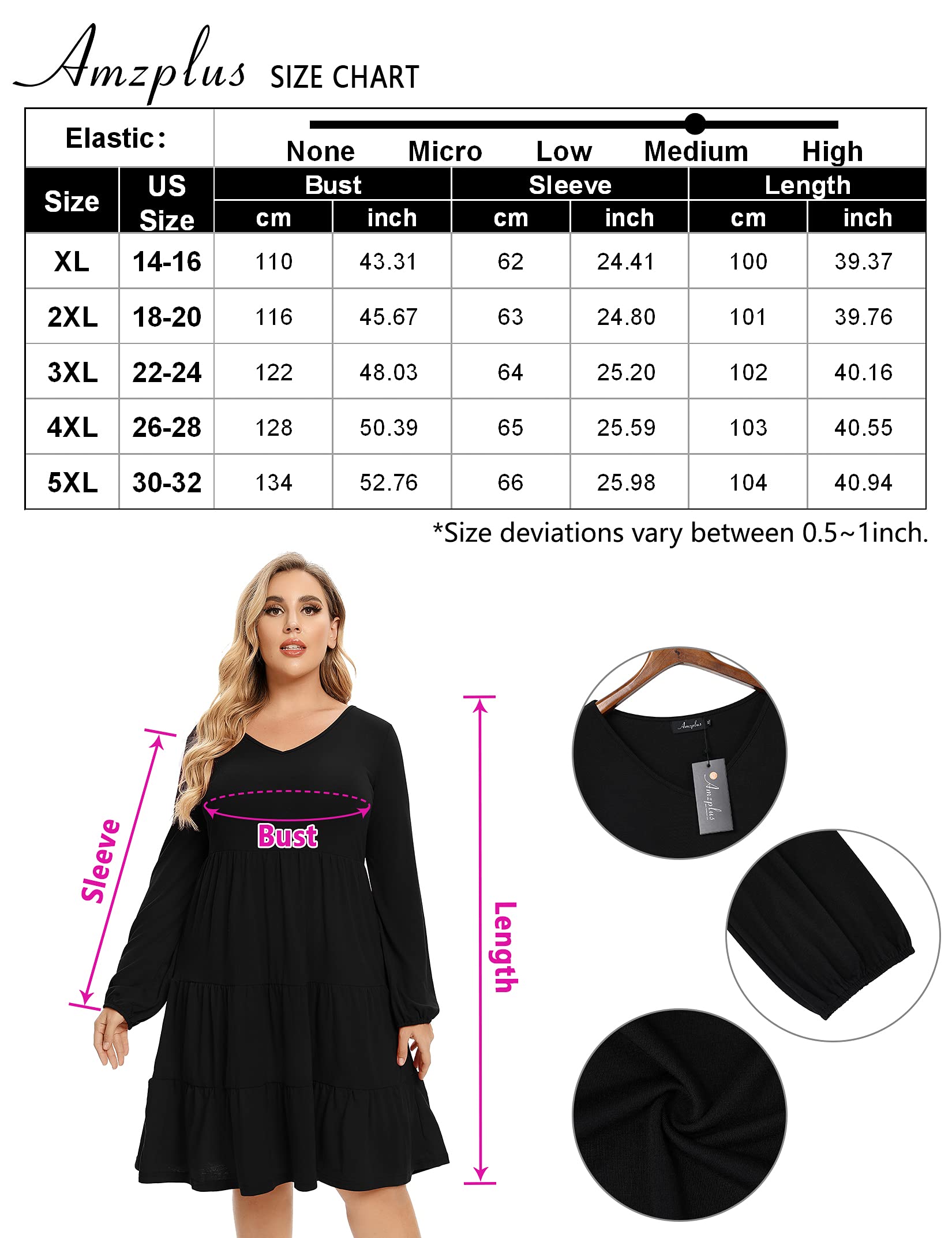 ShopWonder Women's Plus Size Casual Tunic Mini Dress Lantern Sleeve Ruffle Hem V Neck Loose Swing Fall Dresses Plus Size(Black,2XL)