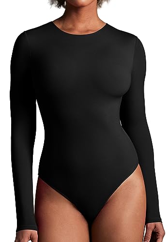 IUGA Long Sleeve Bodysuits for Women Crew Neck Body suit Women's Slimming Basic Tummy Control Bodysuit Tops