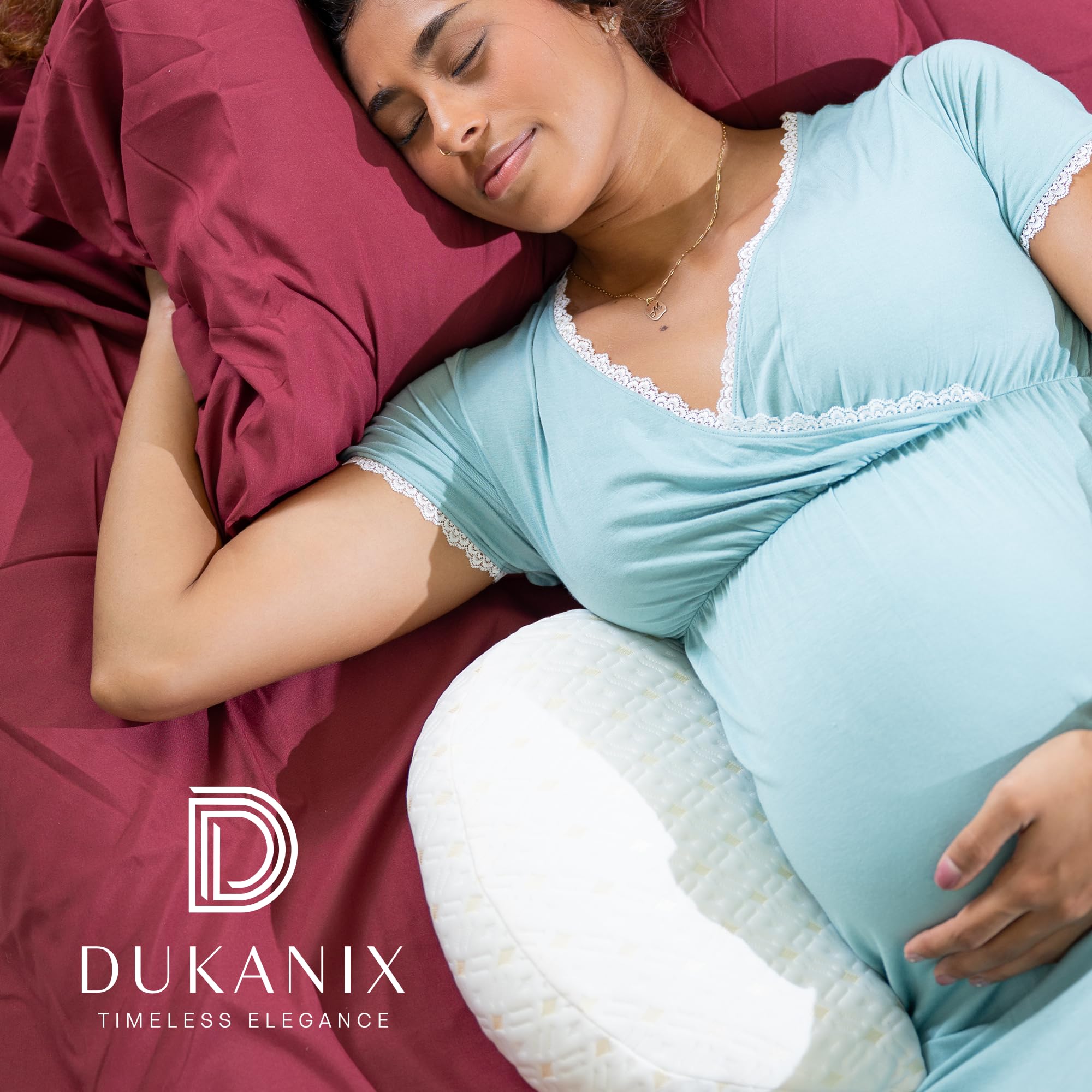 Dukanix Pregnancy Pillows for Sleeping, Pregnancy Body Pillow, Support for Belly, Back, Hip and Leg, Maternity Pillow with Adjustable Cooler Cover, Pregnancy Wedge Pillows Ideal for Pregnancy Travel,