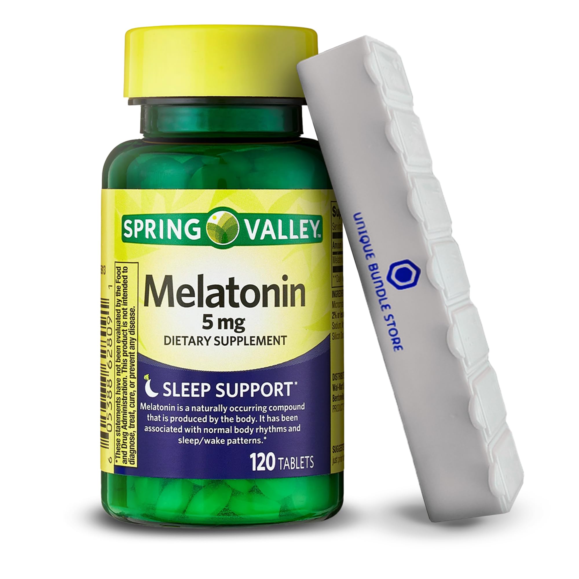 Unique Bundle Store Spring Valley, Melatonin 5mg, Sleep Health Dietary Supplement Tablets, Melatonin 5 mg, 120 Count + 7 Day Pill Organizer Included (Pack of 1)