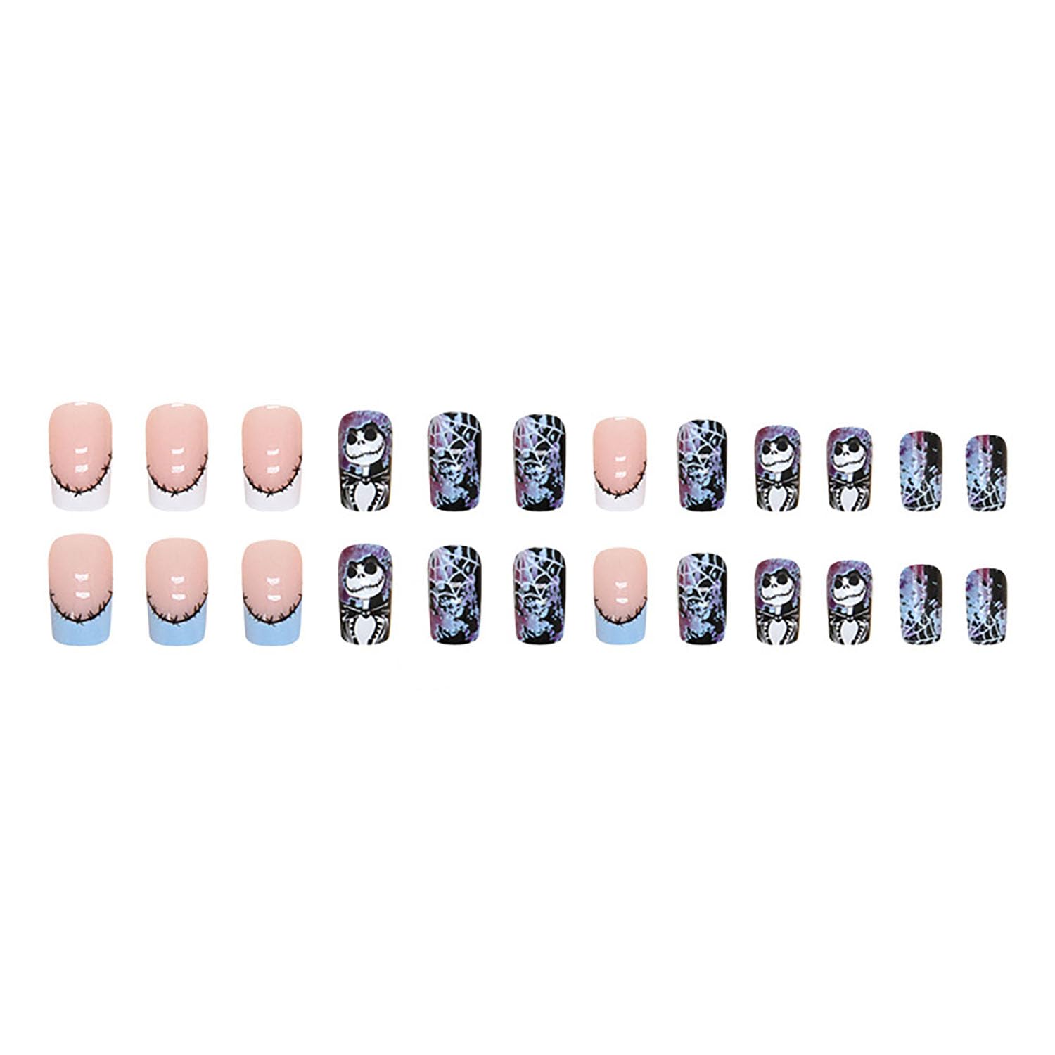 Halloween Press on Nails Medium Square SWEKKE French Fake Nails White Spider Web Full Cover Nightmare Nails Christmas Nails Glossy False Nails Artificial Acrylic Nails for Women Girls 24 Pcs