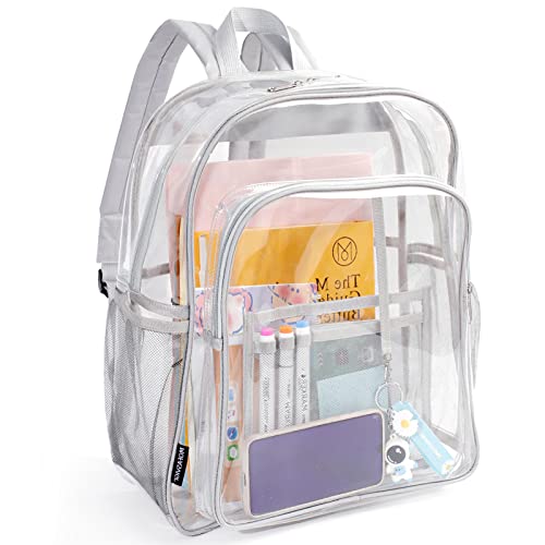 Clear Backpack Heavy Duty, Mofasvigi PVC Large See Through Backpack Back To School Bag, Waterproof Transparent Bookbags for School, Work, College (Grey)