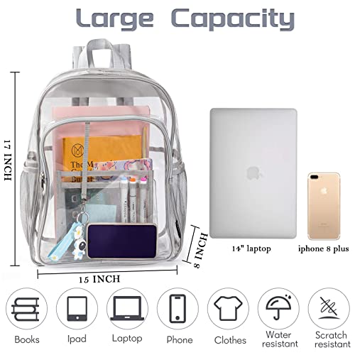 Clear Backpack Heavy Duty, Mofasvigi PVC Large See Through Backpack Back To School Bag, Waterproof Transparent Bookbags for School, Work, College (Grey)