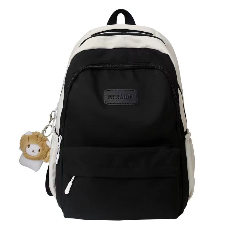 Kawaii Aesthetic Back to School Backpack with Lovely Pendant for Girls and Boys Christmas Gifts in 5 Colors (Black)