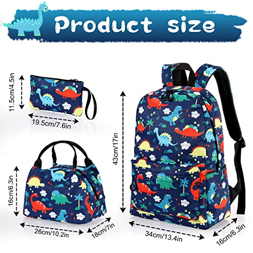 Ancrina Backpack for Kids Dinosaur Bookbag Set School Bag with Lunch Box and Pencil Case Lightweight Kindergarten Elementary