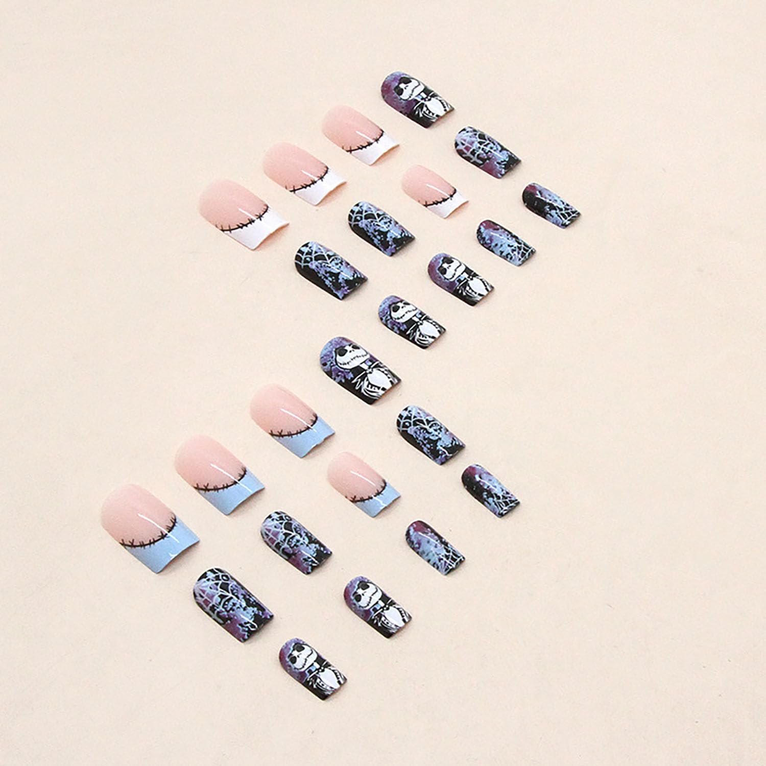 Halloween Press on Nails Medium Square SWEKKE French Fake Nails White Spider Web Full Cover Nightmare Nails Christmas Nails Glossy False Nails Artificial Acrylic Nails for Women Girls 24 Pcs