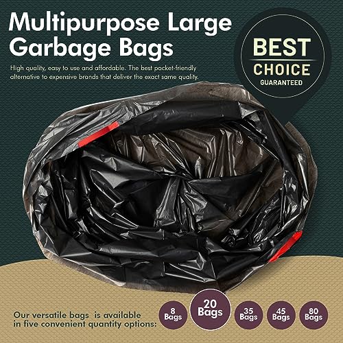 PAMI Large 30-Gallon Drawstring Trash Bags [20-Pack, Black] - Multipurpose Extra-Strong Plastic Garbage Bags- Thick Unscented Trash Can Liners For Kitchen, Bathroom, Lawn, Outdoor Bins- 2ft x2ft