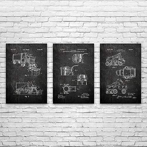 Sanitation Patent Posters Set of 3 (5x7), Waste Management, Contractor Gifts, Sanitation Worker, Garbage Man Gifts, Wall Art Dark Concrete