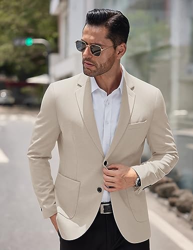 COOFANDY Men's Business Suit Jacket Stretch Knit Sport Coats Blazer Regular Fit Light Khaki