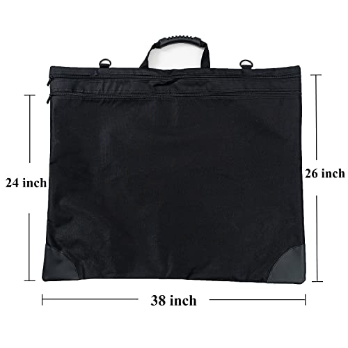 eageus Art Portfolio Case 26 x 38 inches, Waterproof Nylon Large Art Portfolio Bag Artist Canvas Carrying Bag with Soft-sided Shoulder Straps, Black Art Storage Folder for Artwork Organization