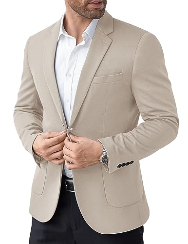 COOFANDY Men's Business Suit Jacket Stretch Knit Sport Coats Blazer Regular Fit Light Khaki