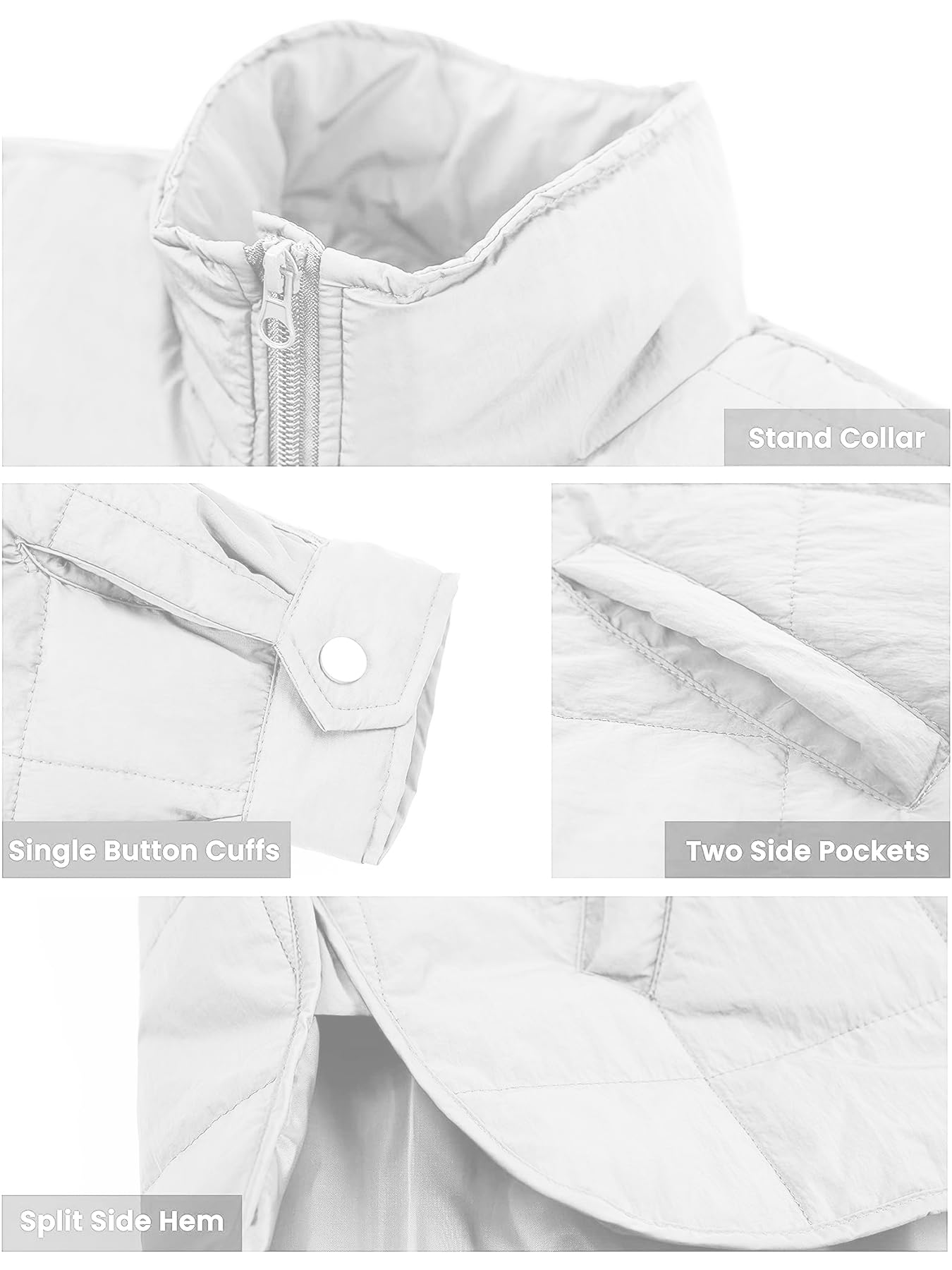 Muchpow Women's Lightweight Down Coat Long Sleeve Full Zipper Oversized Packable Short Puffer Jackets(White,Large)