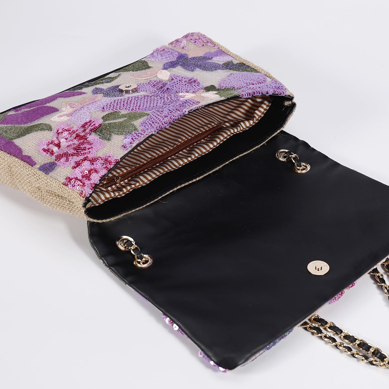 Wabilu Women Girls Summer Straw Bag Sequin Floral Embroidery Straw Clutch Purse Woven Shoulder Handbag For Beach Party Wedding With Random Flower Pattern